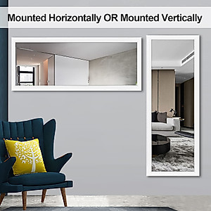 NeuType Over The Door Mirror Full Length Mirror Hanging Over Door or Leaning Against Wall or Mounted On Wall, 44"x16", White, No Stand