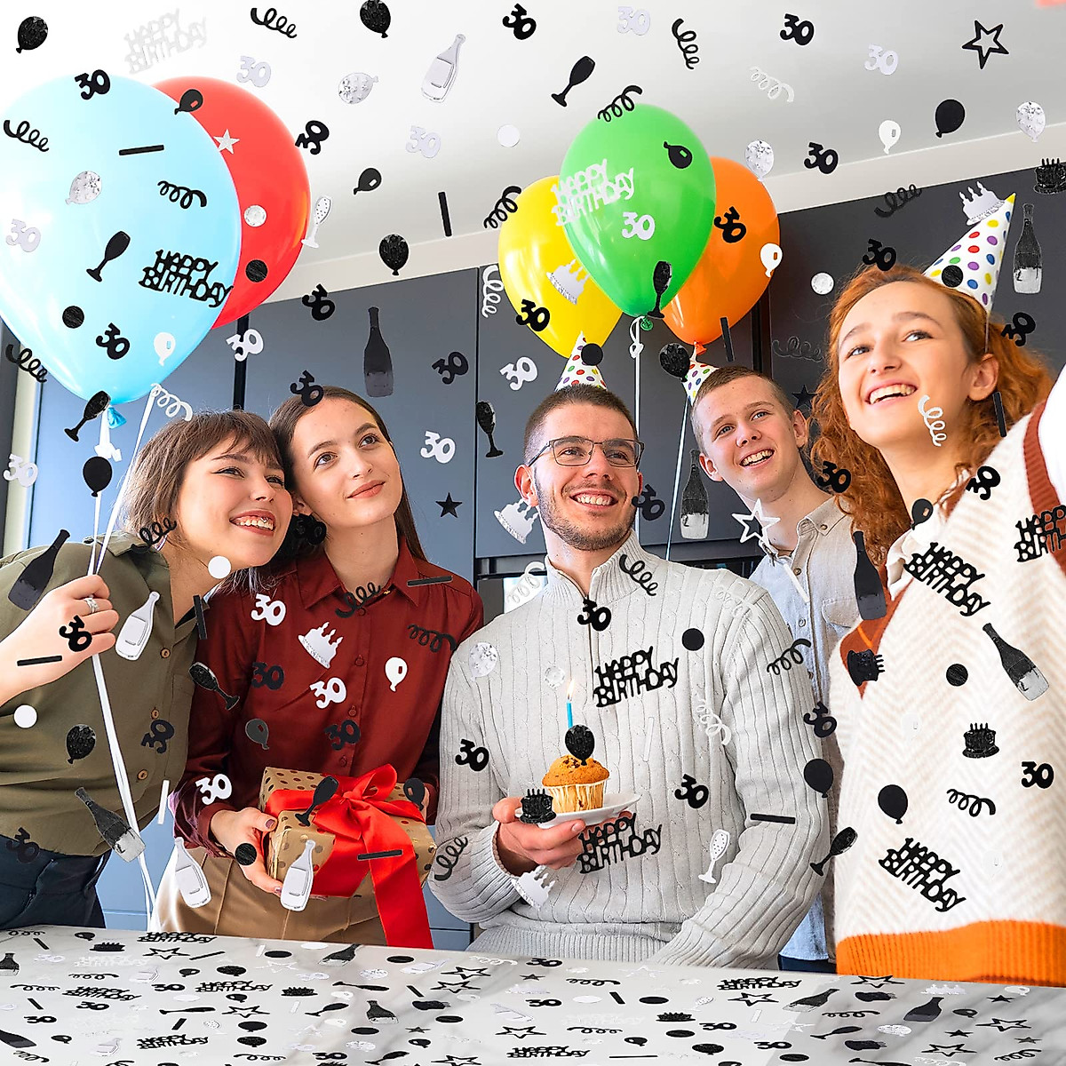 3000 PCS Black Silver 30th Happy Birthday Confetti Decorations with Diamonds Black Silver 30th Birthday Party Table Decor Metallic Foil Confetti Scatter for Men Women Birthday Anniversary Party DIY