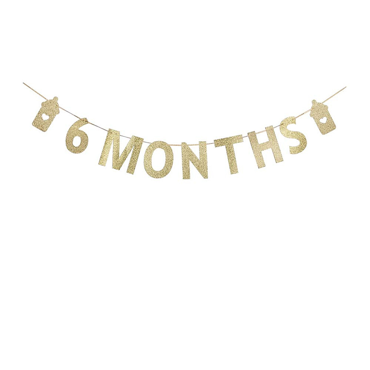 6 Months Banner, Fun Gold Glitter Paper Sign for Baby's 6 Months Old Birthday Party, Kid's 1/2 Birthday Party Decorations Supplies