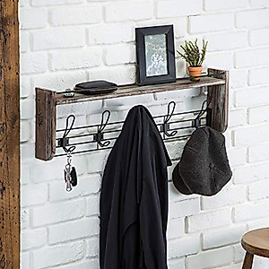 J JACKCUBE DESIGN Rustic Wall Mounted Coat Rack 5 Hooks Wood Floating Shelf Entryway Hanger for Hat, Small Bag, Key, Kids Backpack Leash Decorative Organizer -MK508A