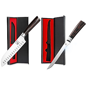 imarku 7 Inch Santoku Knife and 6 Inch Boning Knife German HC Stainless Steel Professional Knife with Ergonomic Pakkawood Handle for Home Kitchen
