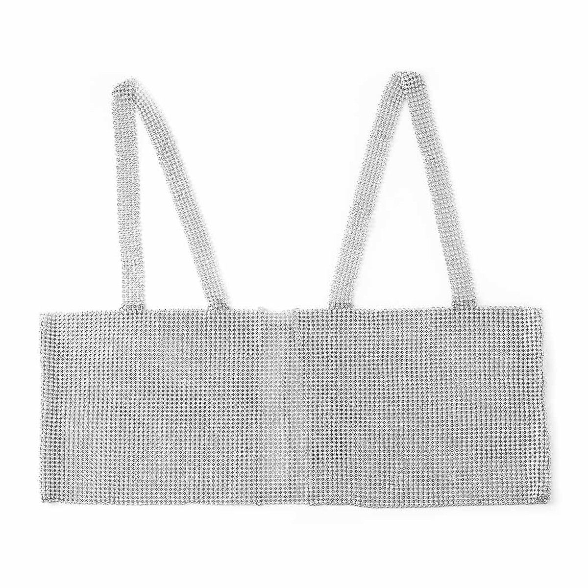 Zoestar Sparkly Rhinestone Bra Top Jewelry Silver Chest Body Chain Crystal Disco Festival Rave Club Top for Women