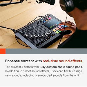 TASCAM Mixcast 4 Podcast Streaming Mixer, Recorder, and USB Audio Interface — Four XLR/TRS Mic Inputs, Touch Screen and Editing Software Included