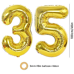 Ceqiny 40 Inch 35th Number Balloon Mylar Balloon Giant Balloon Alphabet Foil Balloon for Birthday Party Wedding Bridal Shower Engagement Photo Shoot Anniversary Decoration, Gold Digit 35 Balloon