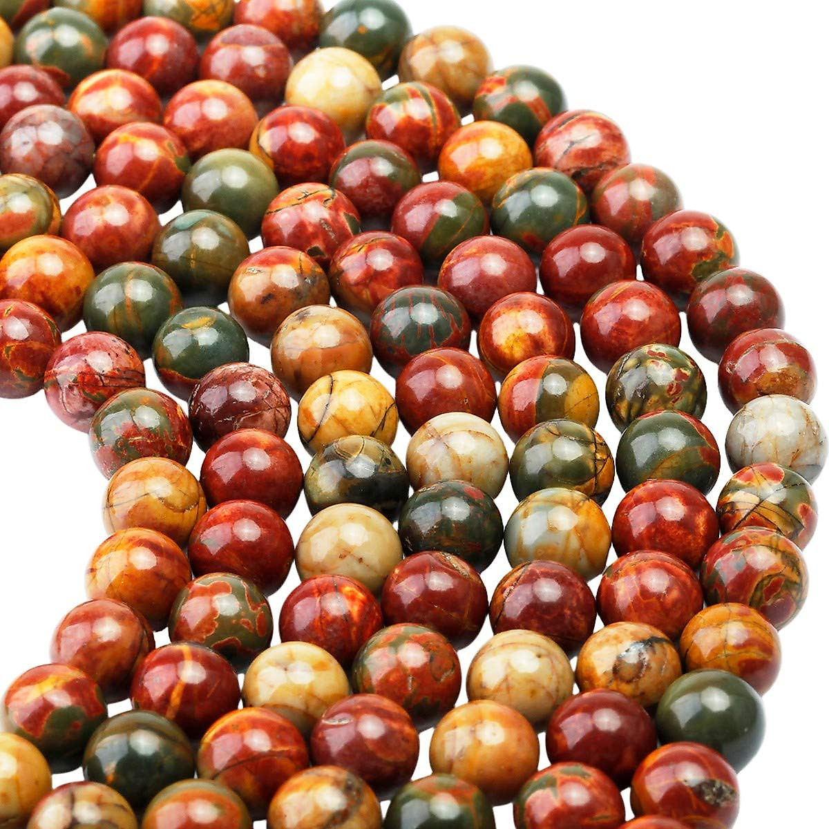 TUMBEELLUWA Semi Precious Stone Loose Beads for Jewelry Making, Energy Stone Healing Power Ball Beads 1 Strand,Picasso Jasper(8 mm)