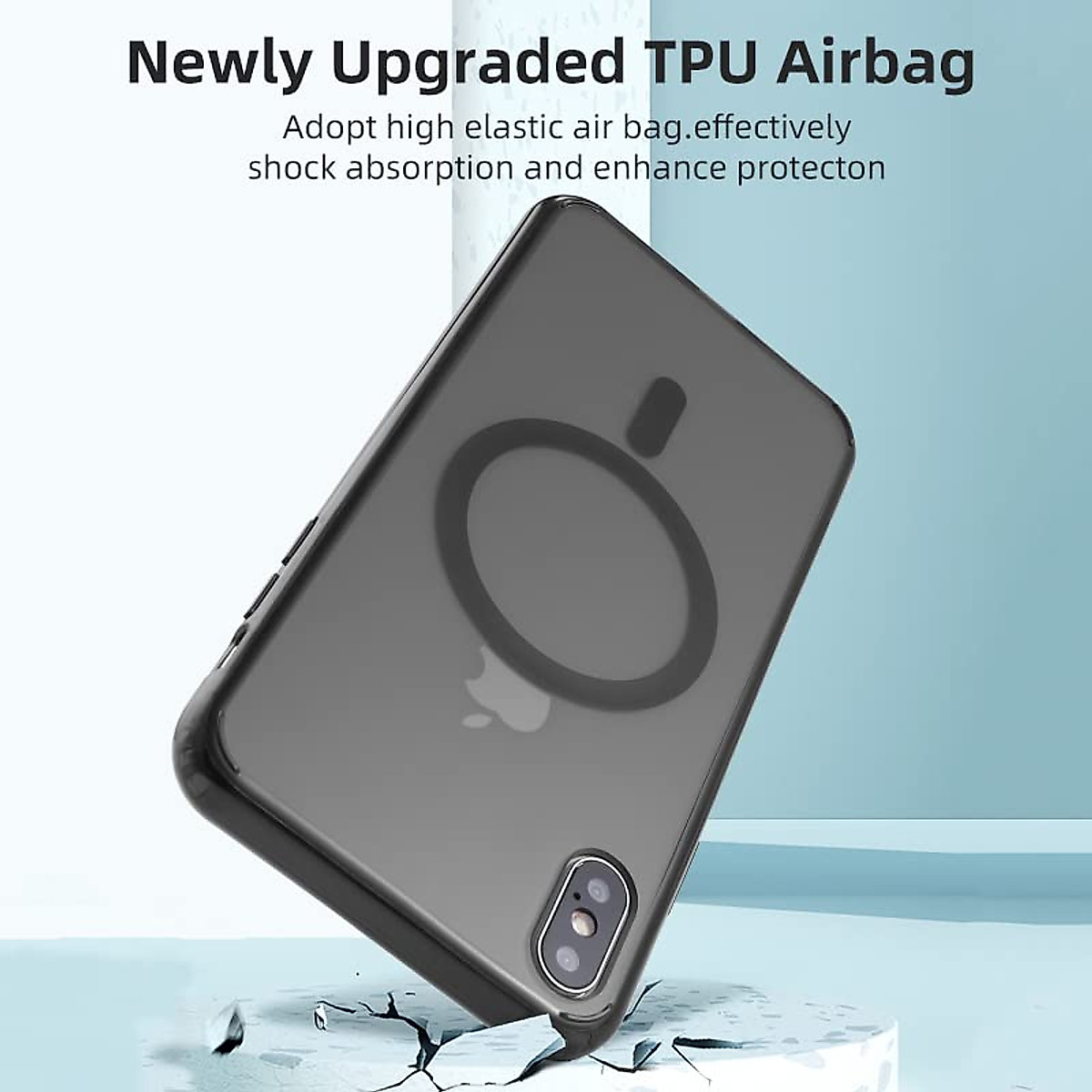 Tigowos Translucent Magnetic Phone Case for iPhone Xs Max with MagSafe Wireless Charging Anti-Yellow Anti-Fingerprint Shockproof Protective Case for iPhone Xs Max(6.5")， Black