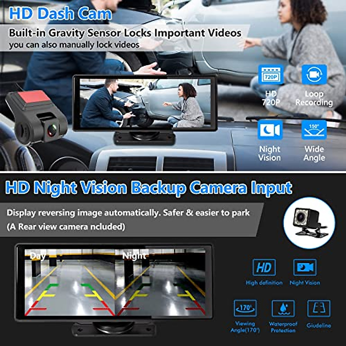 ACTASIAN Portable Car Stereo with HD Dash Camera, Wireless Apple Carplay & Android Auto Car Radio with Backup Camer Blutooth