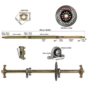 YC Yier 32" Go Kart Rear Live Axle Kit w/ 18x9.50-8" Wheels Tires Rims, 428 41T sprocket, Brake Assembly DIY Parts for Go Cart ATV Quad Golf Cart Buggy Four Wheels Drift Trike