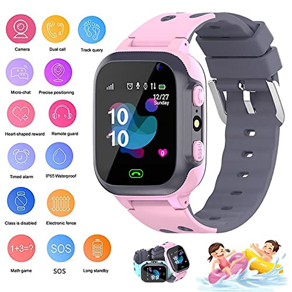 Children's Smart Watch, IP65 Waterproof, Intelligent Positioning, Two-Way Telephone, High-Definition Photo, Emergency Alarm Clock, High-Performance Battery, Gift for Boys Girls