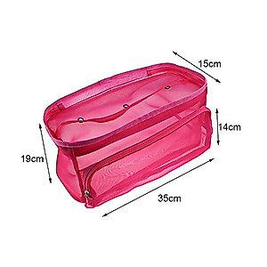 Knitting Bag, Yarn Tote Bag for Knitting Projects, Mesh with Zipper Closure Organizer Case Storage Bag for Arts Crafts, Sewing, Needlework, Yarn Projects,13.7''x7.5''x5.9'',Rose Red