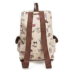 Lurryly Cat Print Canvas Backpacks Women's Girls School Bags Travel Backpack Rucksack