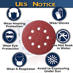 100pcs 5 inch Sanding Discs Hook and Loop, (8 Hole Orbital Sander Sandpaper, 20 x 40/60/80/120/180 Grit Orbital Sander Pads), Round Sandpaper Discs by AniSqui