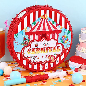Deekin Carnival Pull String Piñata Circus Tent Piñata with Blindfold Piñata Stick and Confetti Large Carnival Piñata for Birthday Party Circus Carnival Party Decorations Supplies for Kids Baby Shower