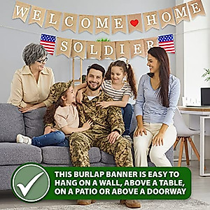 Mandala Crafts Welcome Home Soldier Banner Garland for Military Homecoming Decorations - Burlap Patriotic Military Welcome Home Banner Sign