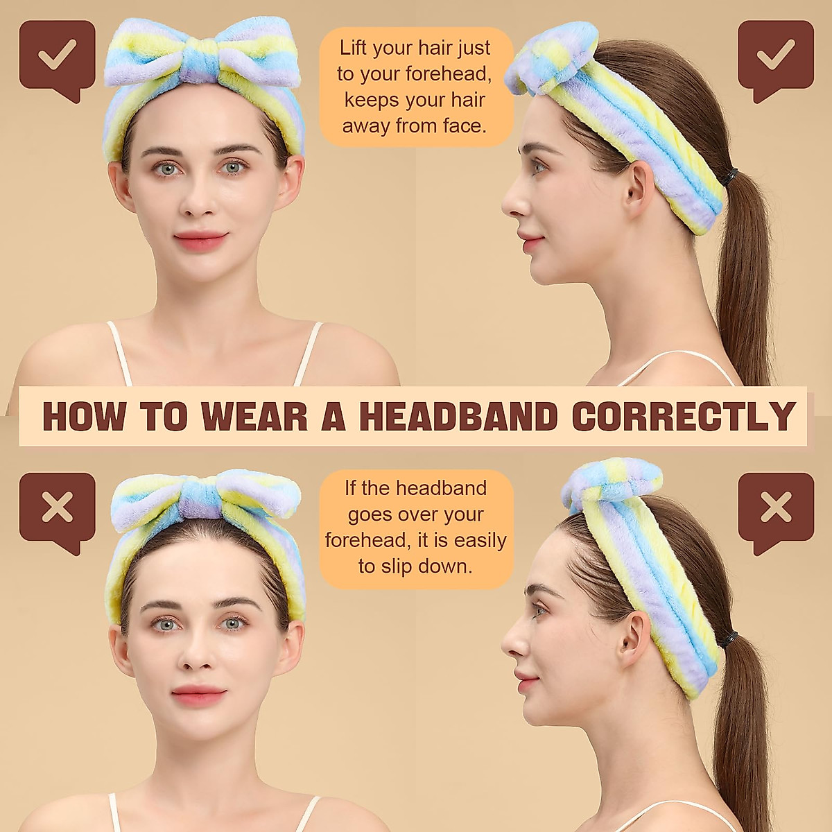 Teenitor Spa Headbands - 9Pcs Cute Bow Headbands for Women, Skincare and Makeup, Washing Face