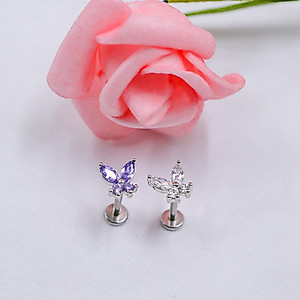 FLOGWE 2PCS 16G 316L Pushin Lip Rings Top Push in Threadless Nose Stud Rings Top Push in Threadless Surgical Steel Flat Back Nose Studs for Womens