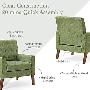 LUE BONA Avocado Green Linen Accent Chair 18.5" H, Button Tufted Armchair, Comfy Living Room Chair with Arms, Upholstered Modern Arm Chairs for Bedroom, Living Room