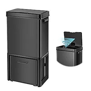 CozyBlock 20 Gallon Automatic Trash Can, Black Steel Touchless Motion Sensor Bin, Wide Opening Soft Close Lid, 75L, Large Capacity Slim Design