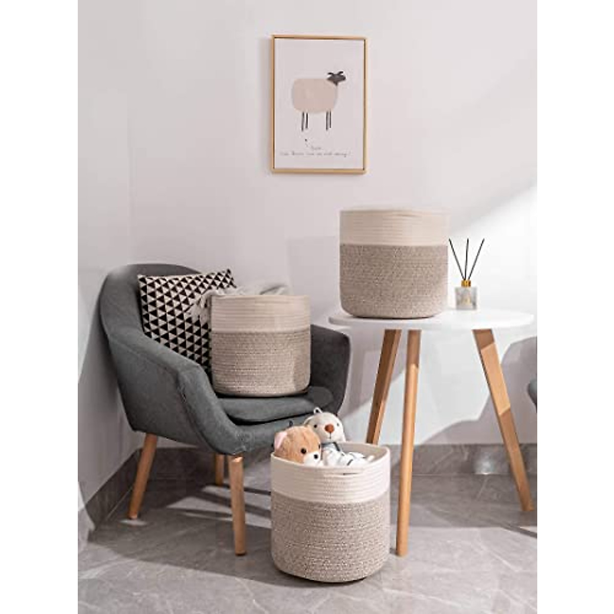 CubesLand Storage Cube Basket Bins 11x11'' for Cube Storage Organizer/Shelves,Woven Baskets for Organizing /Storage,Cube Shelves Cloth Closet Basket Bins, Rope Storage Bins 4 Packs Off White/Light Brown