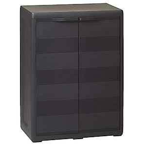Festnight Garden Storage Cabinet with Ventilated Adjustable Shelf 2 Doors Patio Tool Shed Lawn Care Equipment Pool Supplies Storage Organizer Black 25.6 x 15 x 34.3 Inches (L x W x H)