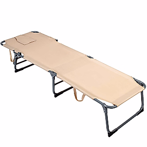 GYMAX Tanning Chair, Beach Lounge Chair with Face Hole, 5 Level Adjustable Backrest, Removable Pillow & Carry Handle, Adult Layout Sunbathing Chair for Outside Beach Poolside Lawn Patio (1, Sand)