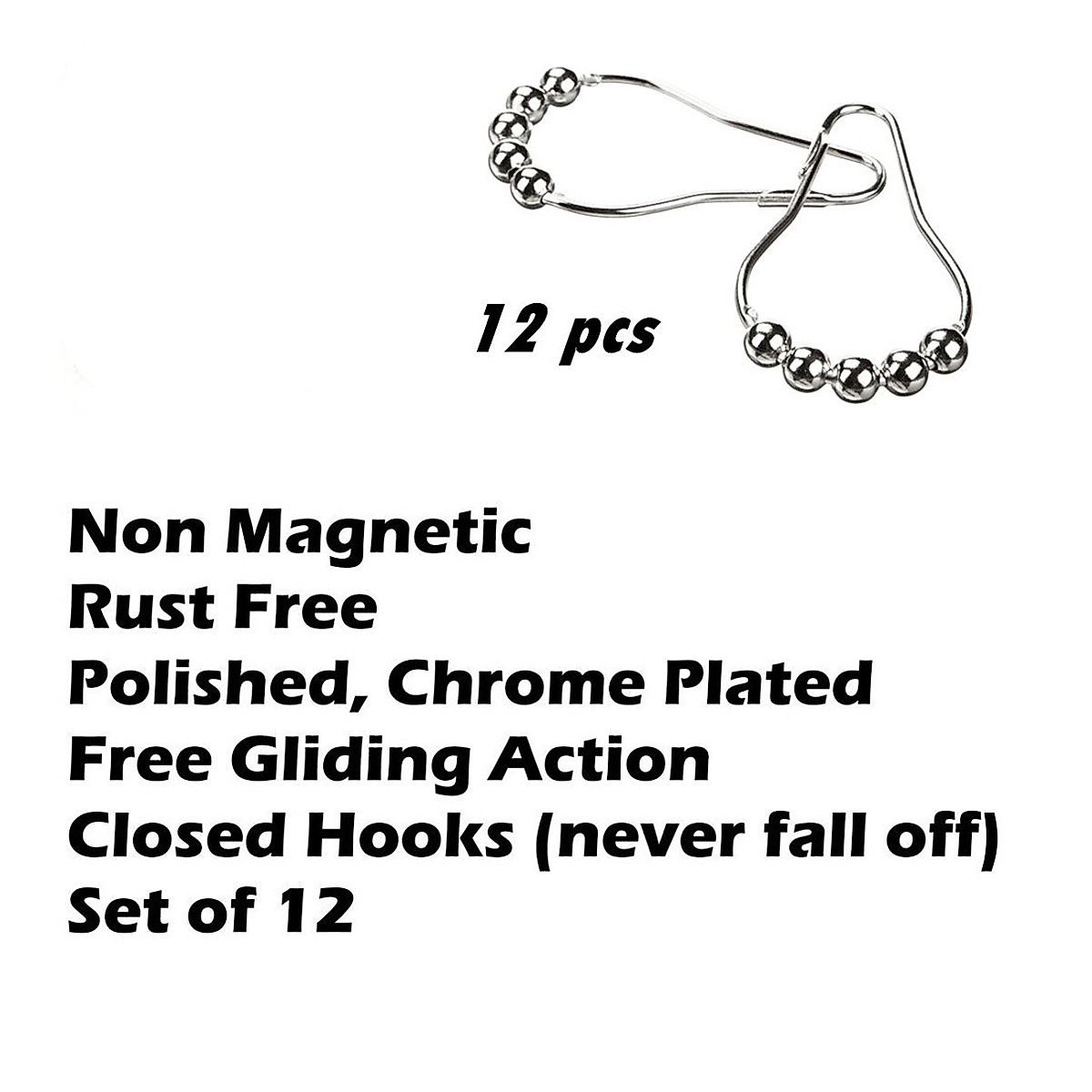 Uigos Shower Curtain Rings for Bathroom - Stainless Steel, Set of 12, Chrome