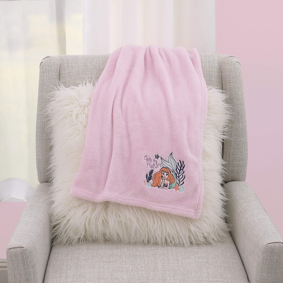 Disney The Little Mermaid Pink and Coral Ariel Cute by Nature Super Soft Baby Blanket