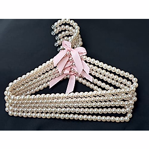 Pearl Clothes Beads Hangers for Kids Baby Girl Infant Toddler Childerns for Fancy Dress Closet Hanger Elegant Gift Ideas Metal Hangers (5 Pack) Pink