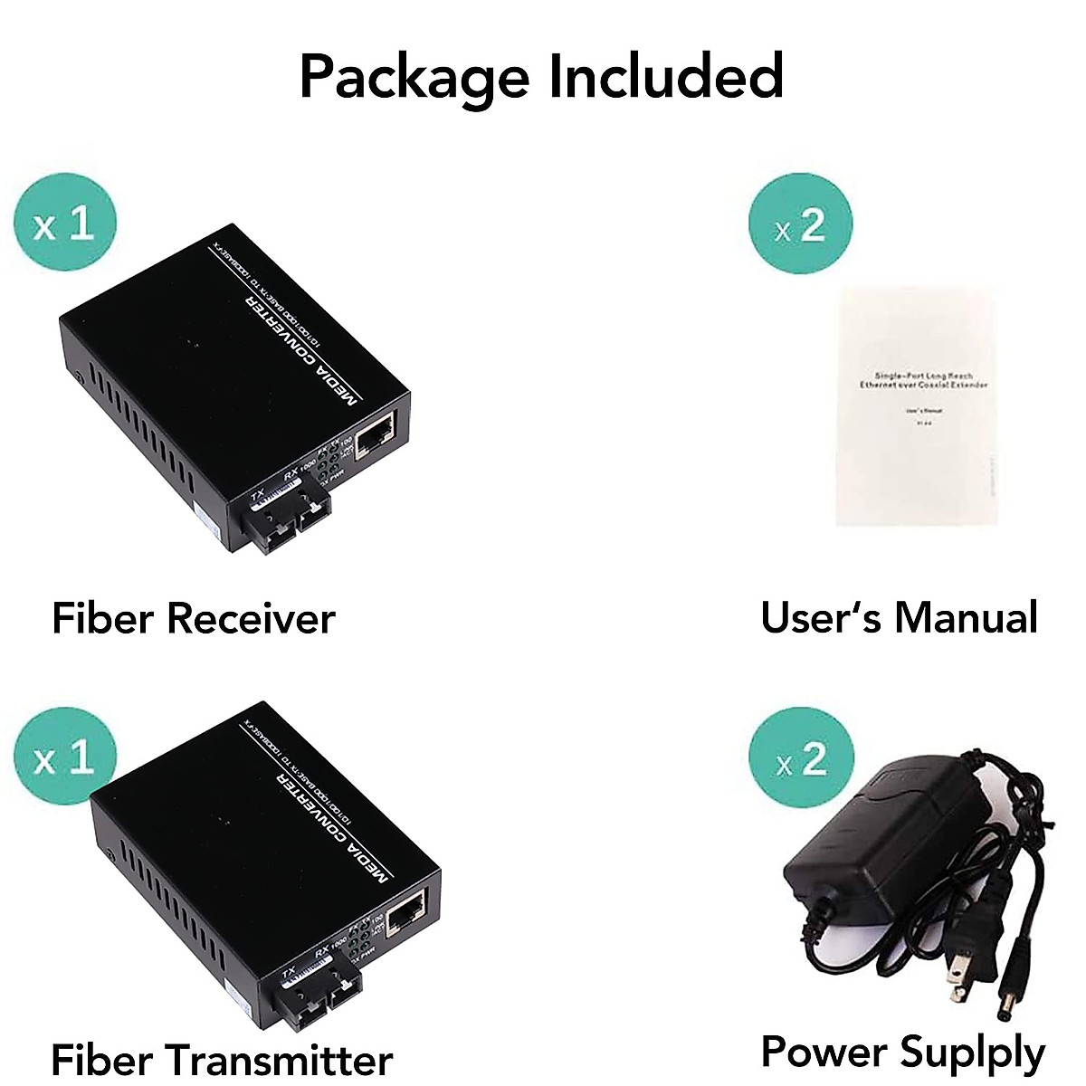 A Pair 2 Pack Multi-Mode Dual SC Fiber Gigabit Fast Ethernet Media Converter, Mini 1x 10/100/1000Base-T RJ45 to 1000Base-SC Slot Converter Transceiver, up to 2KM 850-1310-nm, AC 100V~240V