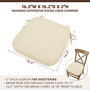 HAVARGO Chair Cushions for Dining Chairs with Supportive Foam [16.5 x 16.2 Inches] Kitchen Chair Pads Indoor Seat Cushions for Dining Chairs, 2" Thick Dining Room Chair Cushions Set of 2 Beige