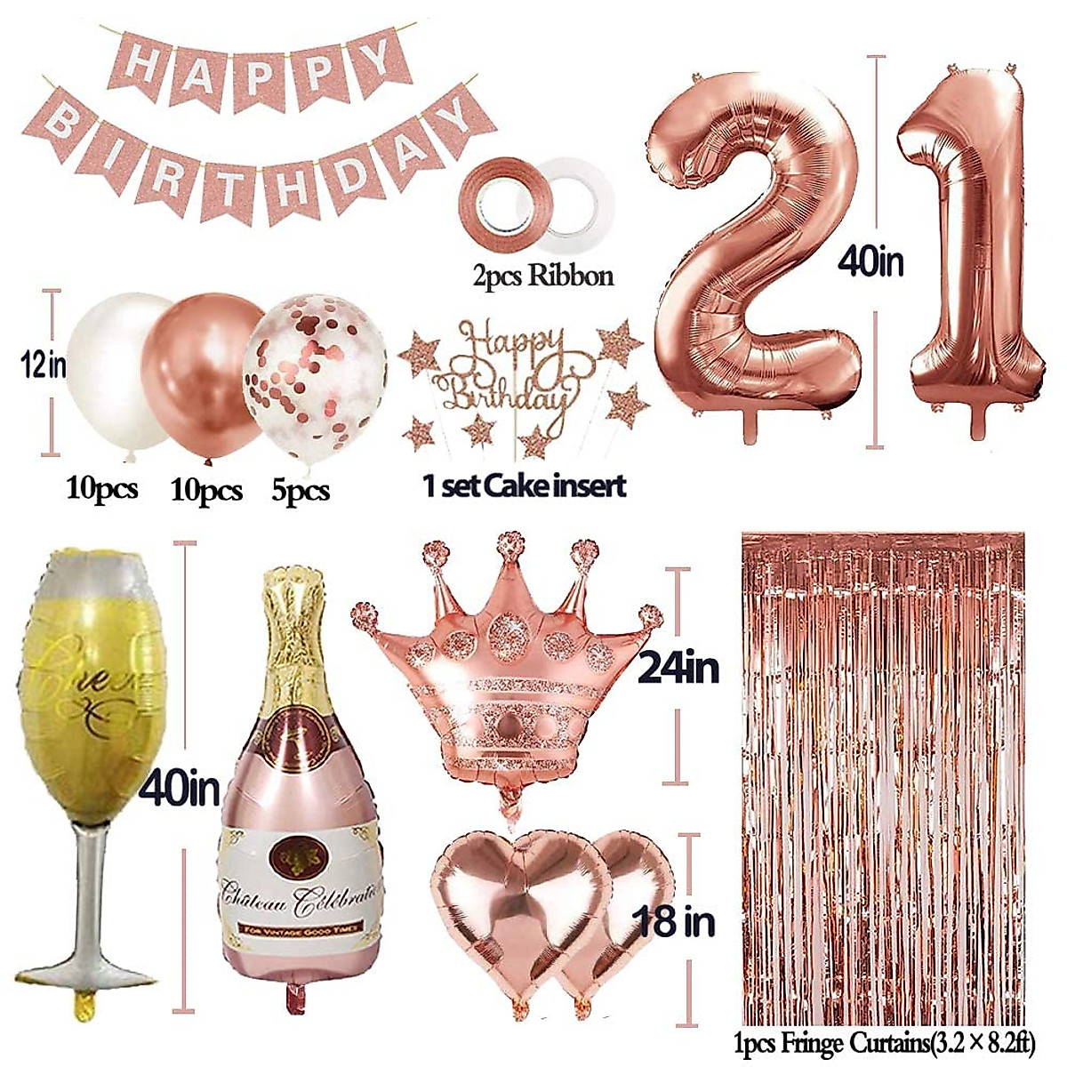 21st Birthday Decorations for Her | Rose Gold Happy 21st Birthday Party Decorations for Her | 21 Number Balloons Perfect for 21st Birthday Party Supplies
