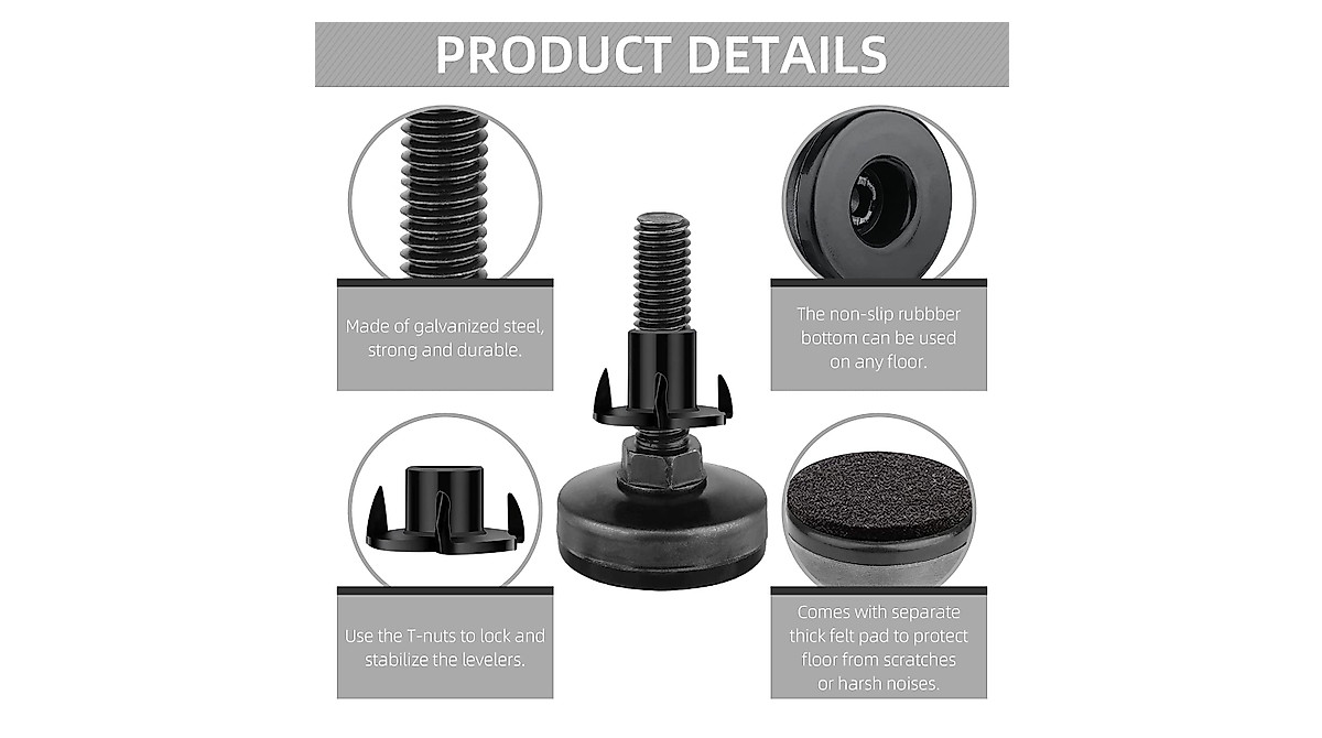 Heavy Duty Adjustable Furniture Levelers - 12 Pcs
