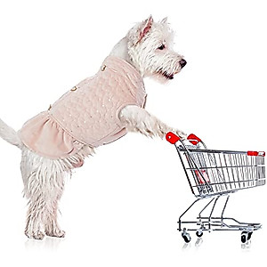 IKIPUKO Winter Dog Dress, Fleece Pet Skirt with Sequin Dog Warm Coat Girl One-Piece Heart Shape Decorate Button Winter Clothes Cute Puppy Clothes for Small Medium Dogs,L