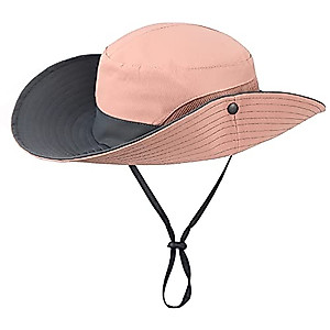 Women's Outdoor UV-Protection-Foldable Sun-Hats Mesh Wide-Brim Beach Fishing Hat with Ponytail-Hole (Pink)