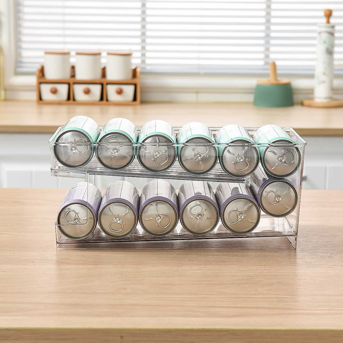 XISAOK Refrigerator Organizer Bins Soda Can Dispenser Clear Plastic Canned Drink Holder Storage for Fridge Kitchen Cabinets