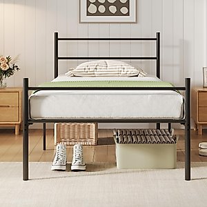 topfresh 14 Inch Twin Size Bed Frame with Headboard Heavy Duty Metal Platform Bed Frame Mattress Foundation Underbed Storage No Box Spring Needed Noise Free Foldable Bed Frame Black Sturdy Steel