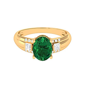 Rosec Jewels Certified Created Emerald Solitaire Engagement Ring| 7X9 MM Oval| AAAA Quality, 14K Yellow Gold, Size:US 6.00