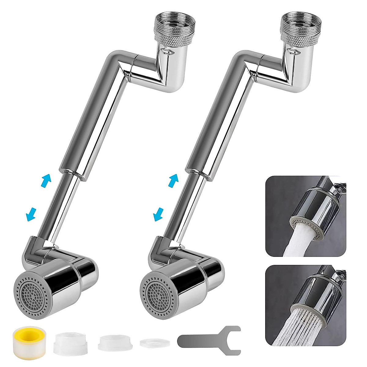 2 Pack Aihaomai 1440° Swivel Faucet Extender (1080°+360°+ Stretch),Faucet Attachment,Sink Faucet Attachment with 2 Water Modes for Kitchen or Bathroom,Foldable Sink Aerator