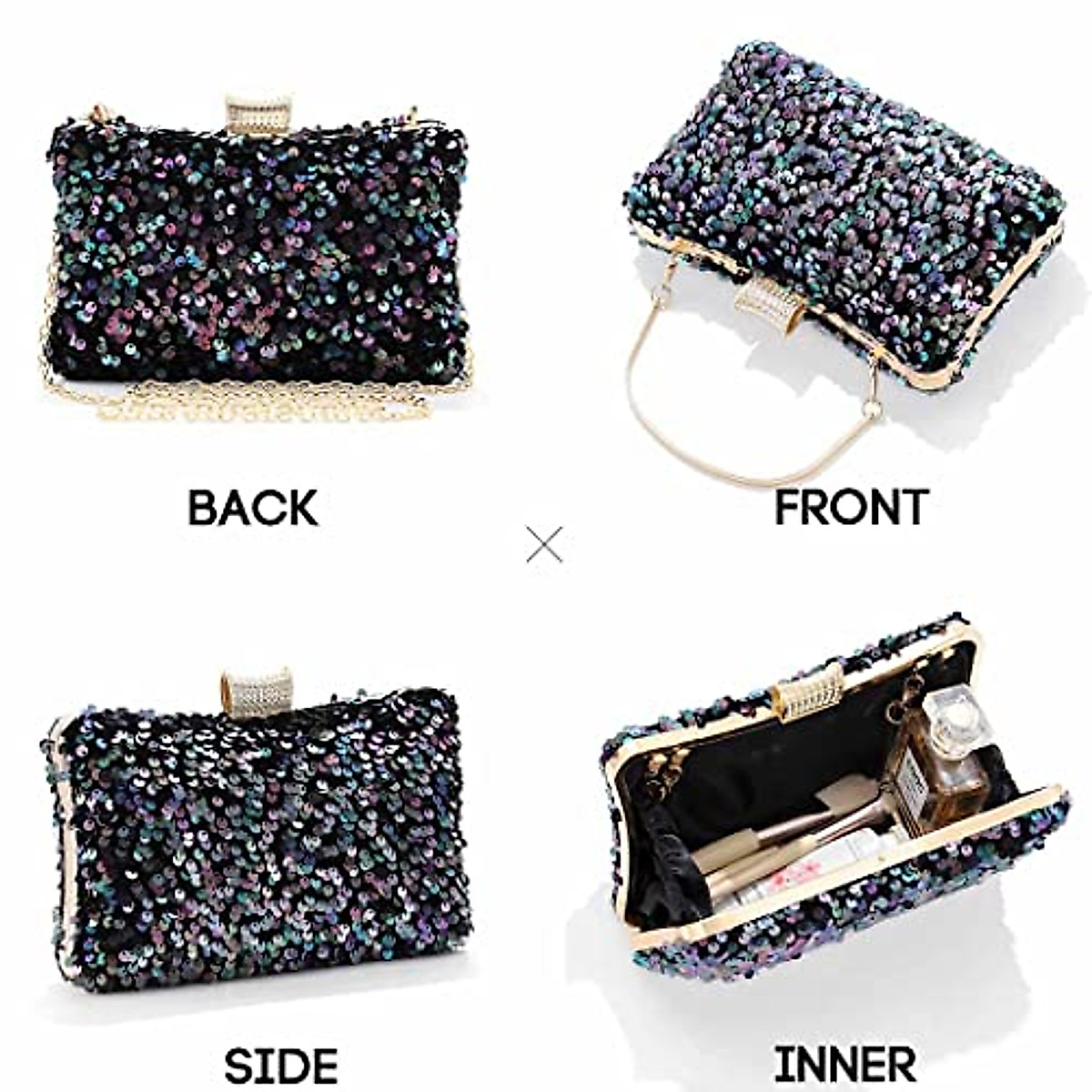 Yokawe Women's Evening Clutch Bag Bling Sequins Bridal Purse Wedding Prom Party Handbags (Purple)