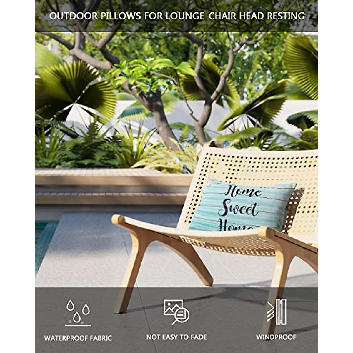 Recliner Head Pillow Ledge Loungers Chair Pillows with Insert Sweet Home Flowers Blue Wood Lumbar Pillow with Adjustable Strap Outdoor Waterproof Patio Pillows for Beach Pool Chair, 2 PCS