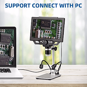 Koolertron 9 inch LCD Digital Microscope with 32G TF Card,12MP 1600X Magnification 1080P USB Microscope,5000mAh Battery,10 inch Stand with Side Light Coin Microscope for Plant/Rock/Circuit Board/Coin