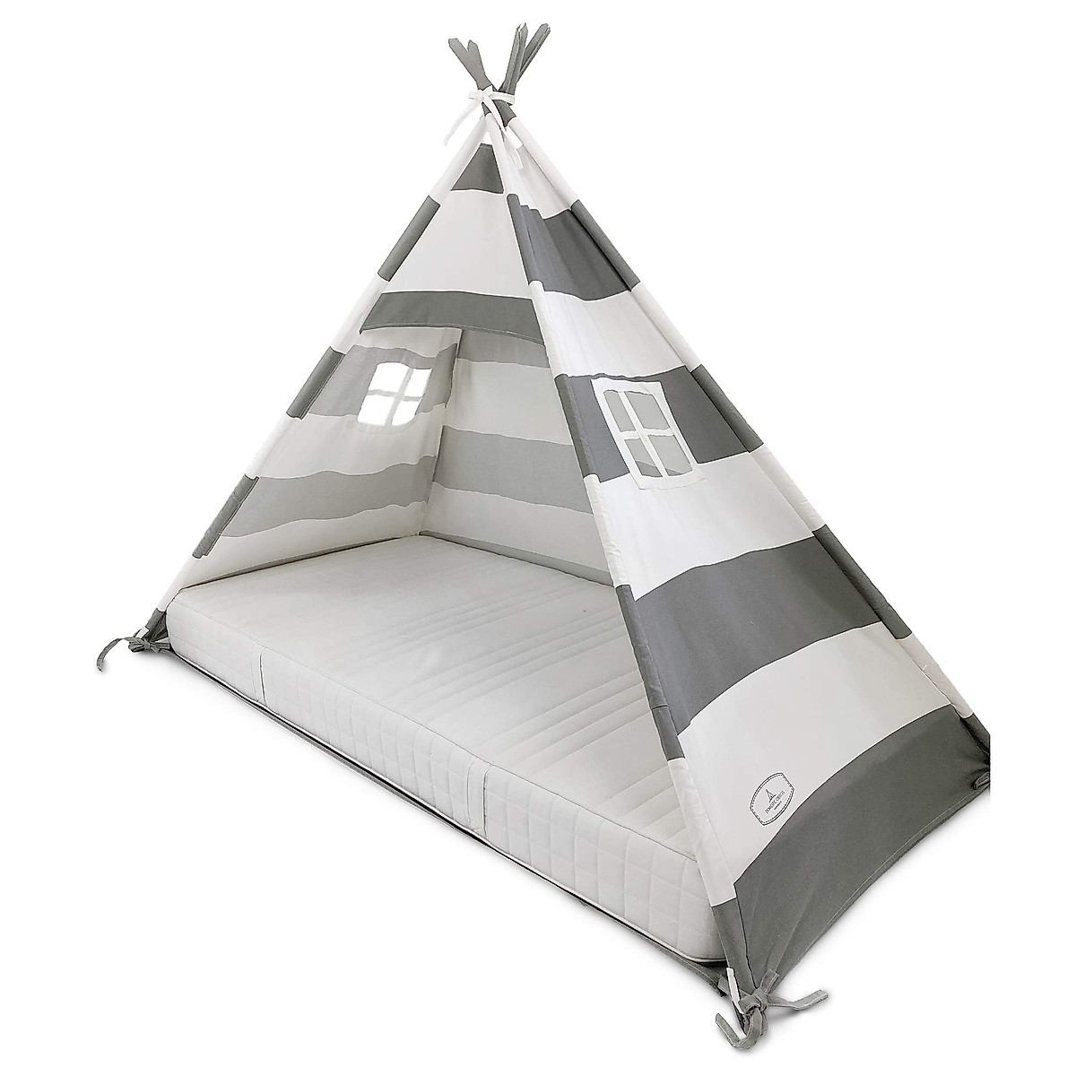 Domestic Objects | Play Tent Bed Canopy | Teepee for Mattress | 100% Cotton Canvas | Premium Quality (Twin/Single No Door) (Gray Stripes)