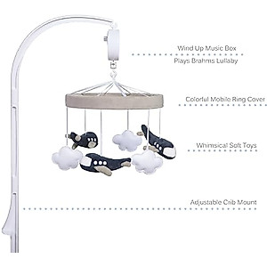 Sammy & Lou Airplane Baby Crib Mobile with Music, Crib Mobile Arm Fits Standard Crib Rail