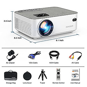 Mini WiFi Projector with Bluetooth - 1080P Supported Outdoor Movie Projector for Home Theater, FANGOR Portable Video Projector with HDMI USB VGA AV Interfaces [Tripod and Carry Bag Included]