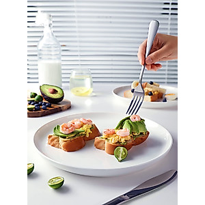 Sweese Porcelain White Dinner Plates Set of 6, 10 Inch Salad Serving Modern Round Dishes - Dishwasher, Microwave, Oven Safe, Scratch Resistant, Smooth Glaze