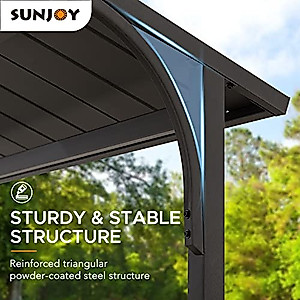 Sunjoy Grill Gazebo 5 ft. x 8 ft. Brown Steel Frame Double Tiered Hardtop Gazebo with Ceiling Hook and Shelves