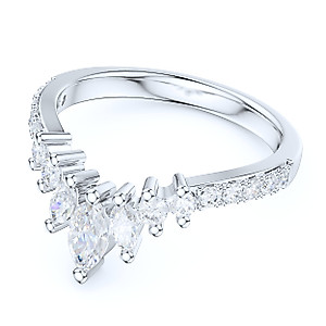 PRSTANI Sterling Silver Slight V Shaped Crown Simulated Marquise & Round Diamond Matching Ring Wedding Band (5)