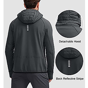 Pudolla Men's Lightweight Puffer Jacket Winter Thermal Running Jacket Hybrid Waterproof Down Coat for Golf Hiking(Dark Grey Large)