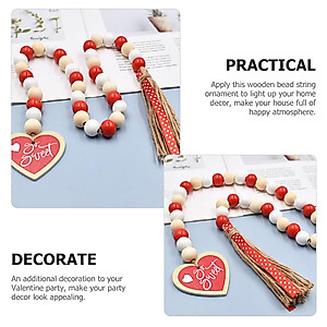 Abaodam Wood wooden Heart-shaped beaded pendant beaded rope wood wall decor flower garland sweet decorate heart decor accessories beads wreath wooden beads tassel decorations Beadwork