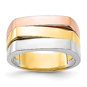Diamond2Deal 14k Yellow Gold Tri-Color Contemporary Flat Top Band Ring Fine Jewelry for Women